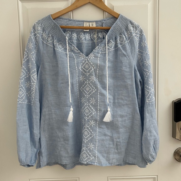 Joie | Tops | Nwt Joie Flowy Linen Embroidered Tassled Blouse Size S ...